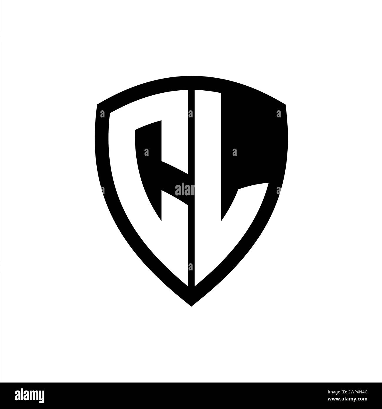 CL monogram logo with bold letters shield shape with black and white ...