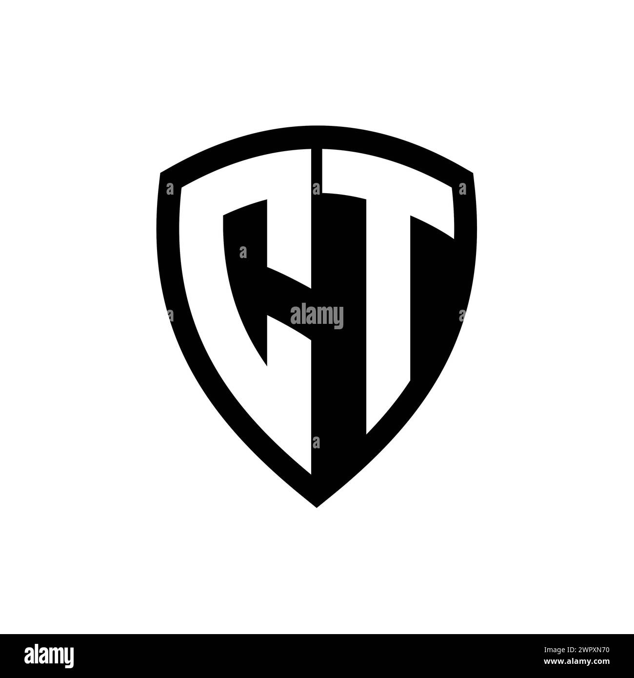 CT monogram logo with bold letters shield shape with black and white ...