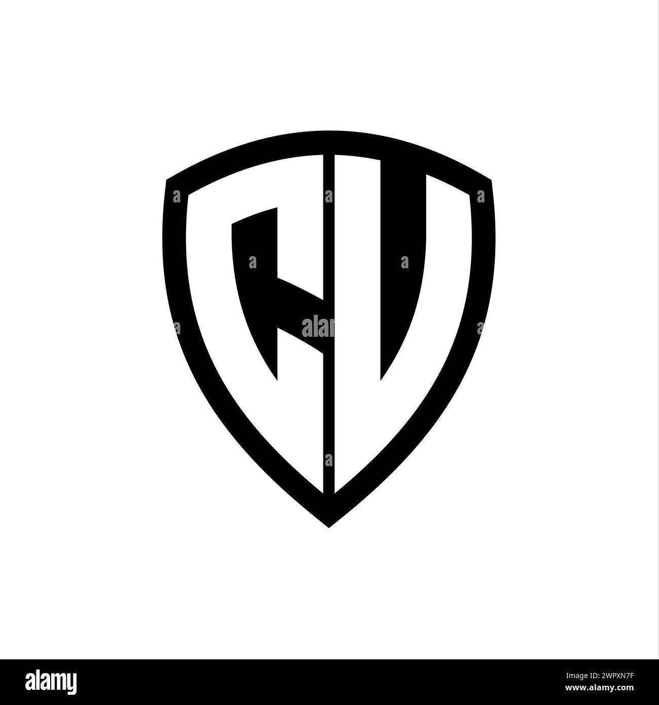 CU monogram logo with bold letters shield shape with black and white ...
