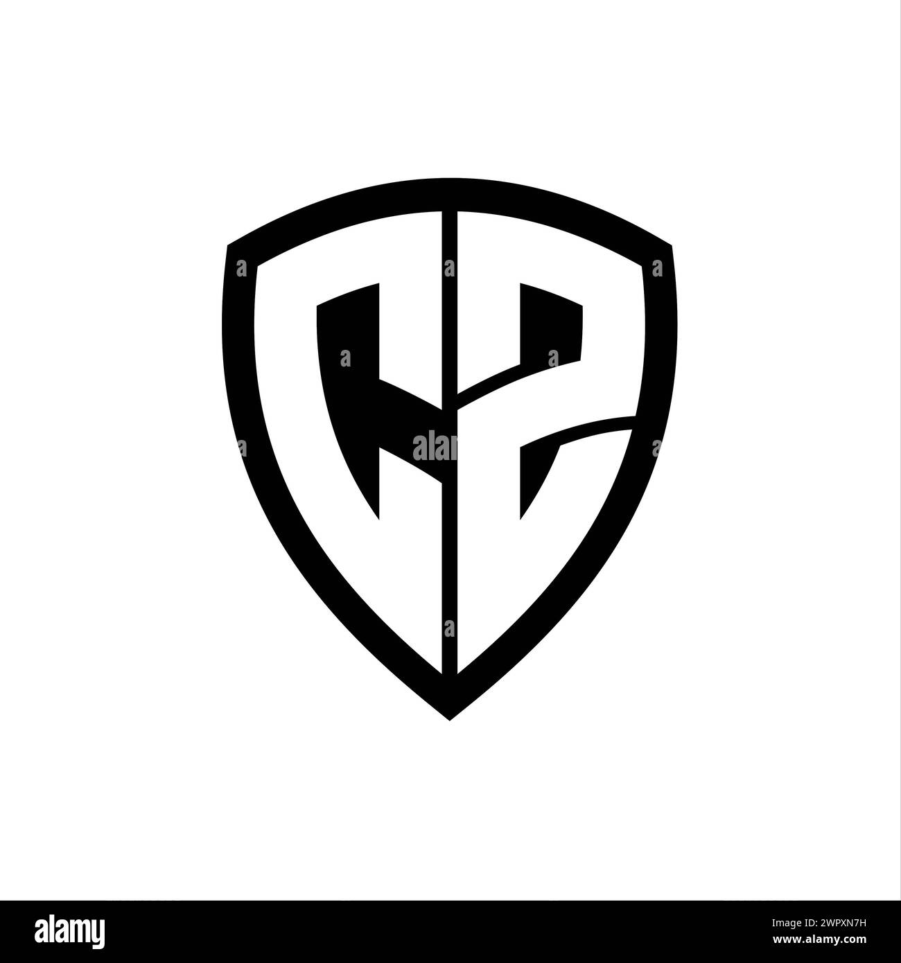 CZ monogram logo with bold letters shield shape with black and white color design template Stock ...