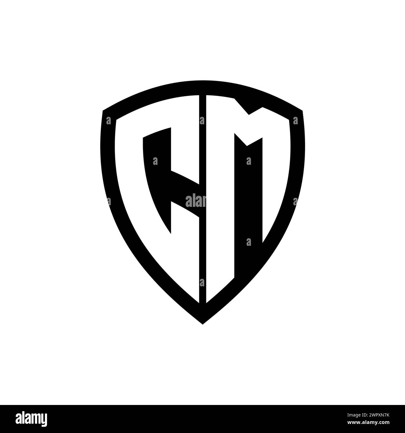 CM monogram logo with bold letters shield shape with black and white color design template Stock ...