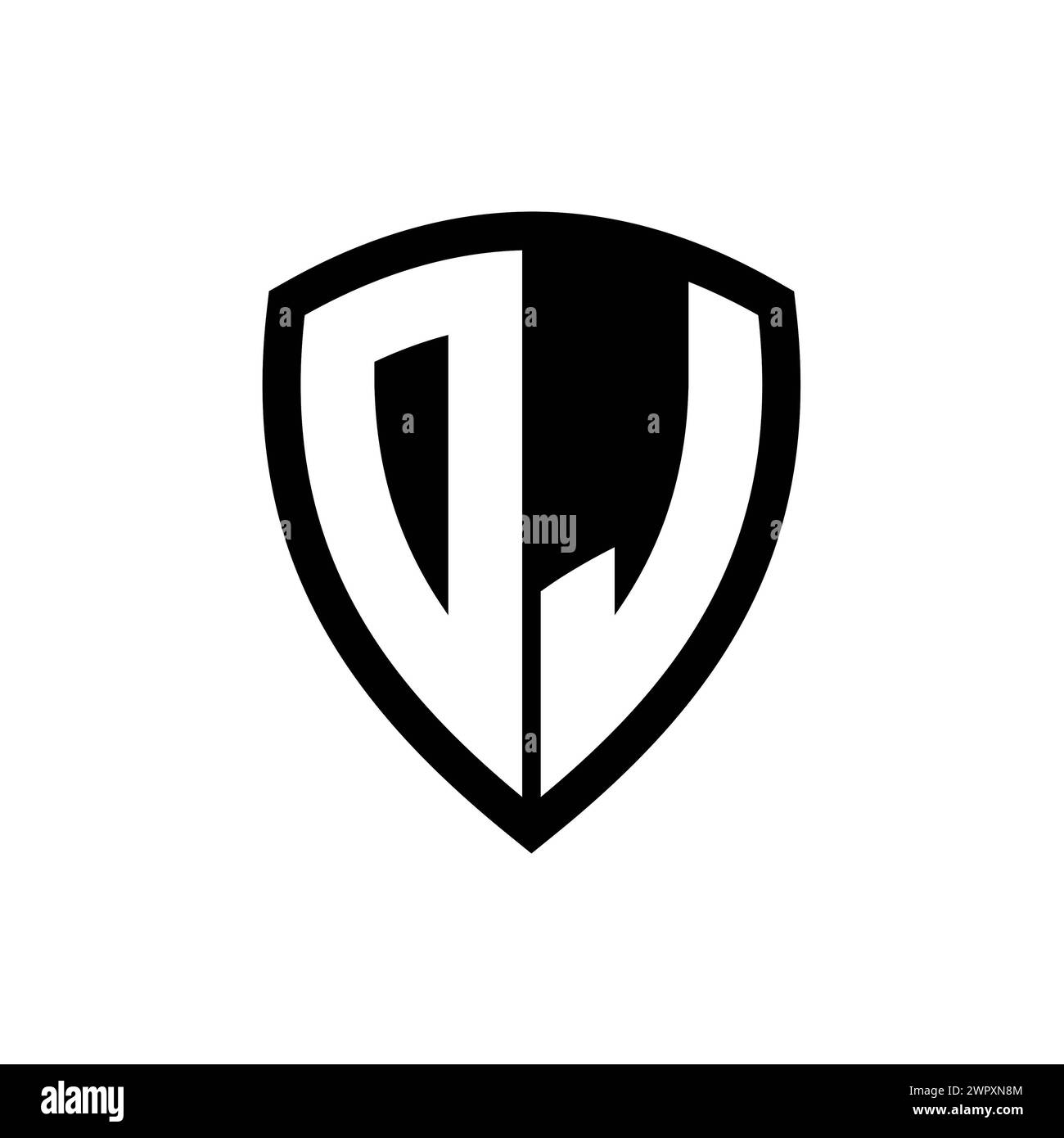 DJ monogram logo with bold letters shield shape with black and white ...