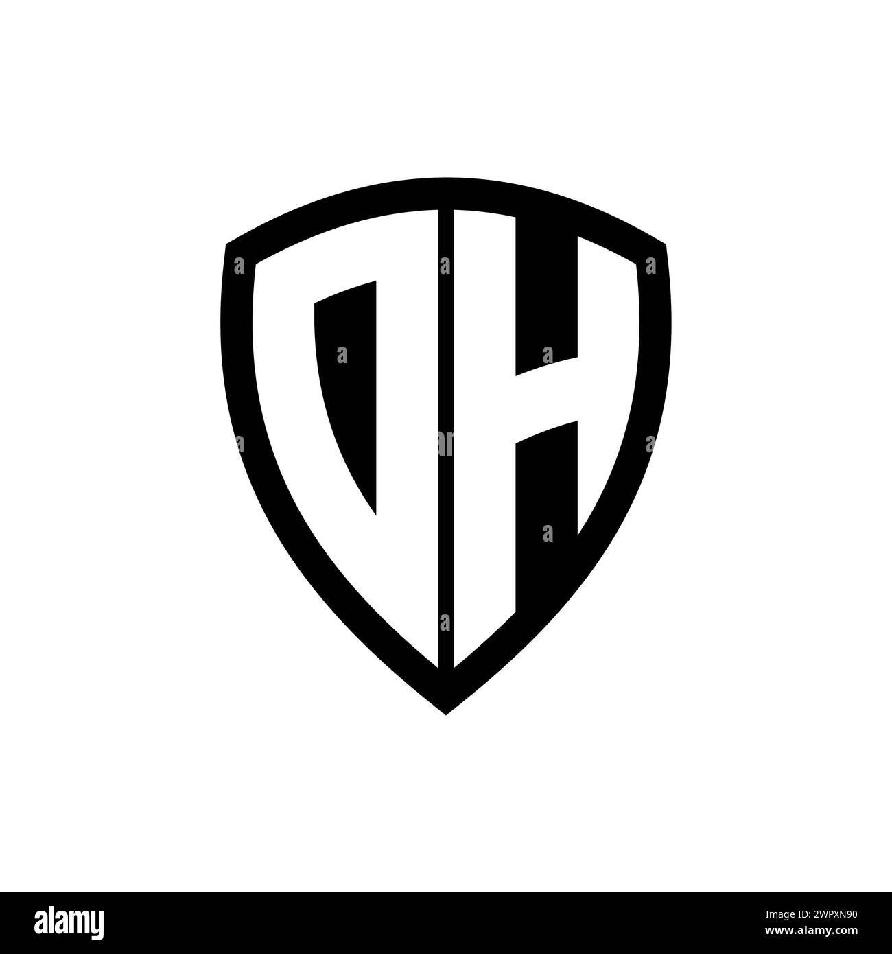 DH monogram logo with bold letters shield shape with black and white ...