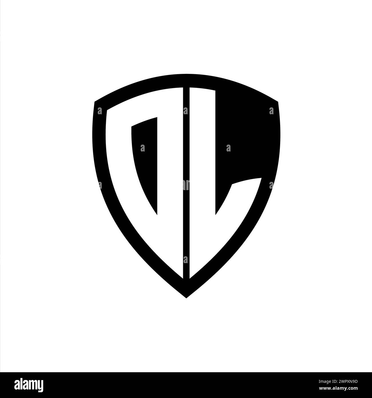 DL monogram logo with bold letters shield shape with black and white ...