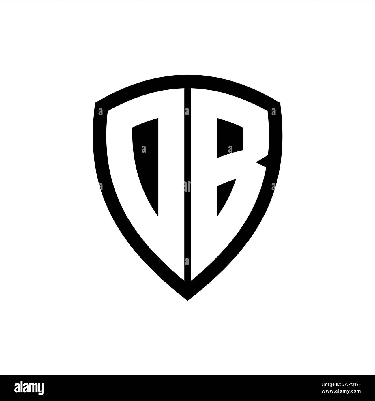 DB monogram logo with bold letters shield shape with black and white ...