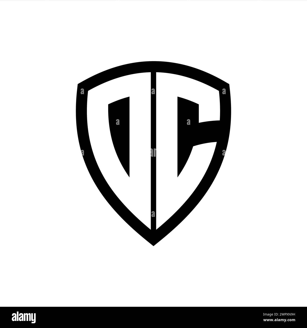 DC monogram logo with bold letters shield shape with black and white ...