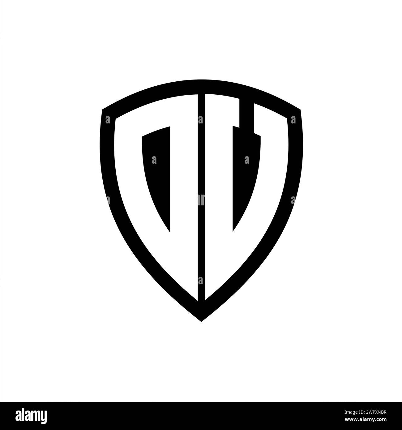 DV monogram logo with bold letters shield shape with black and white ...