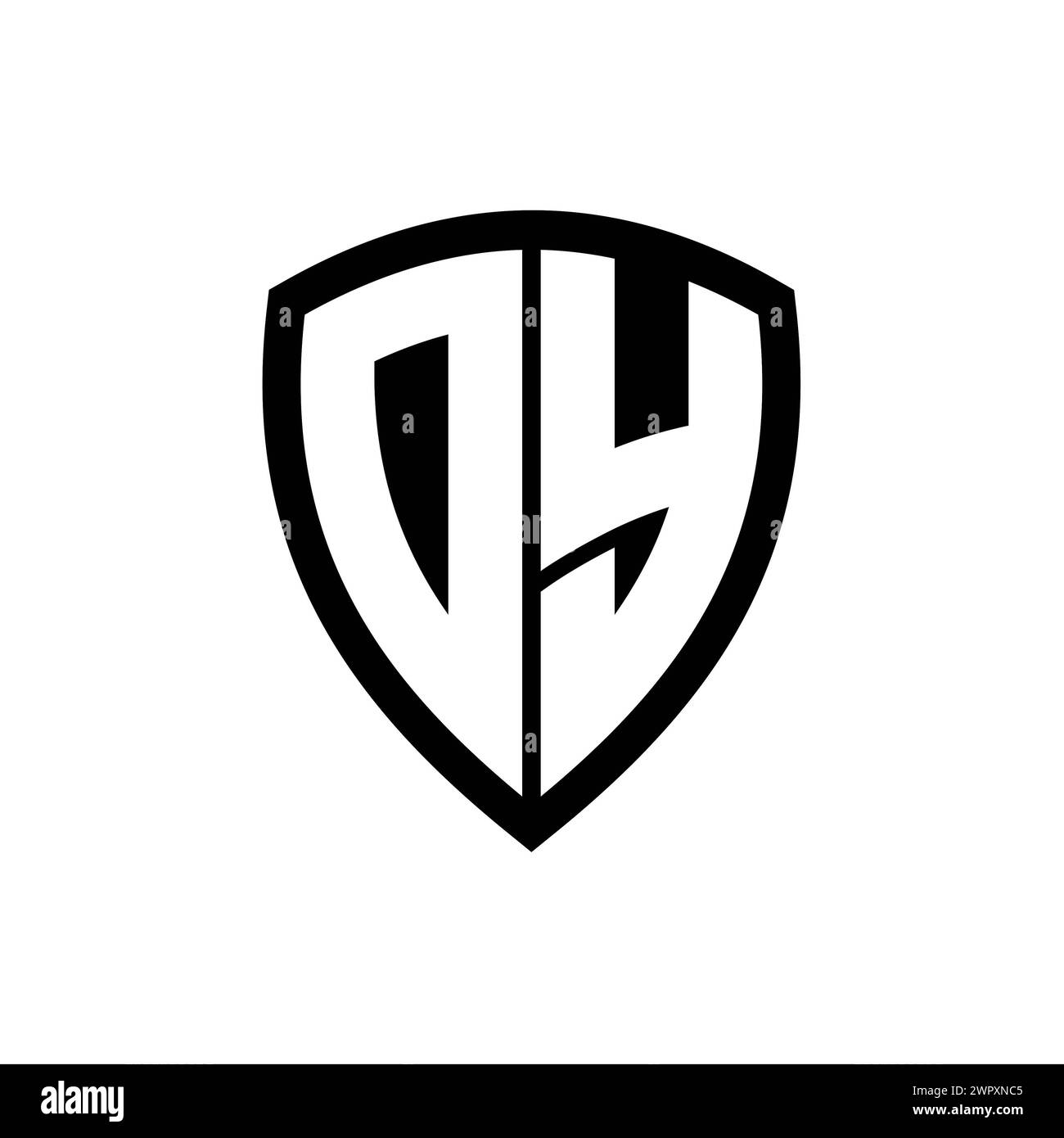 DY monogram logo with bold letters shield shape with black and white color design template Stock ...