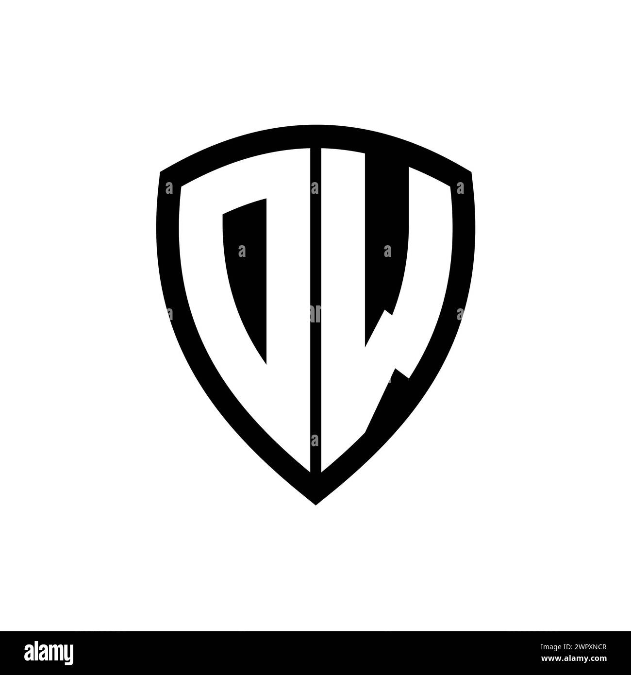 DW monogram logo with bold letters shield shape with black and white ...