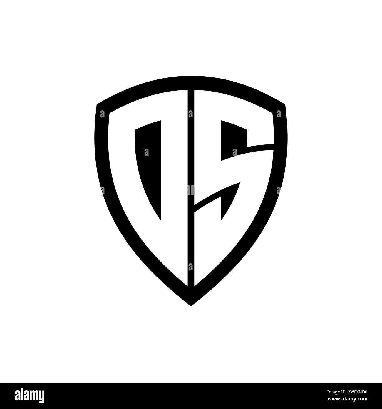 DS monogram logo with bold letters shield shape with black and white ...