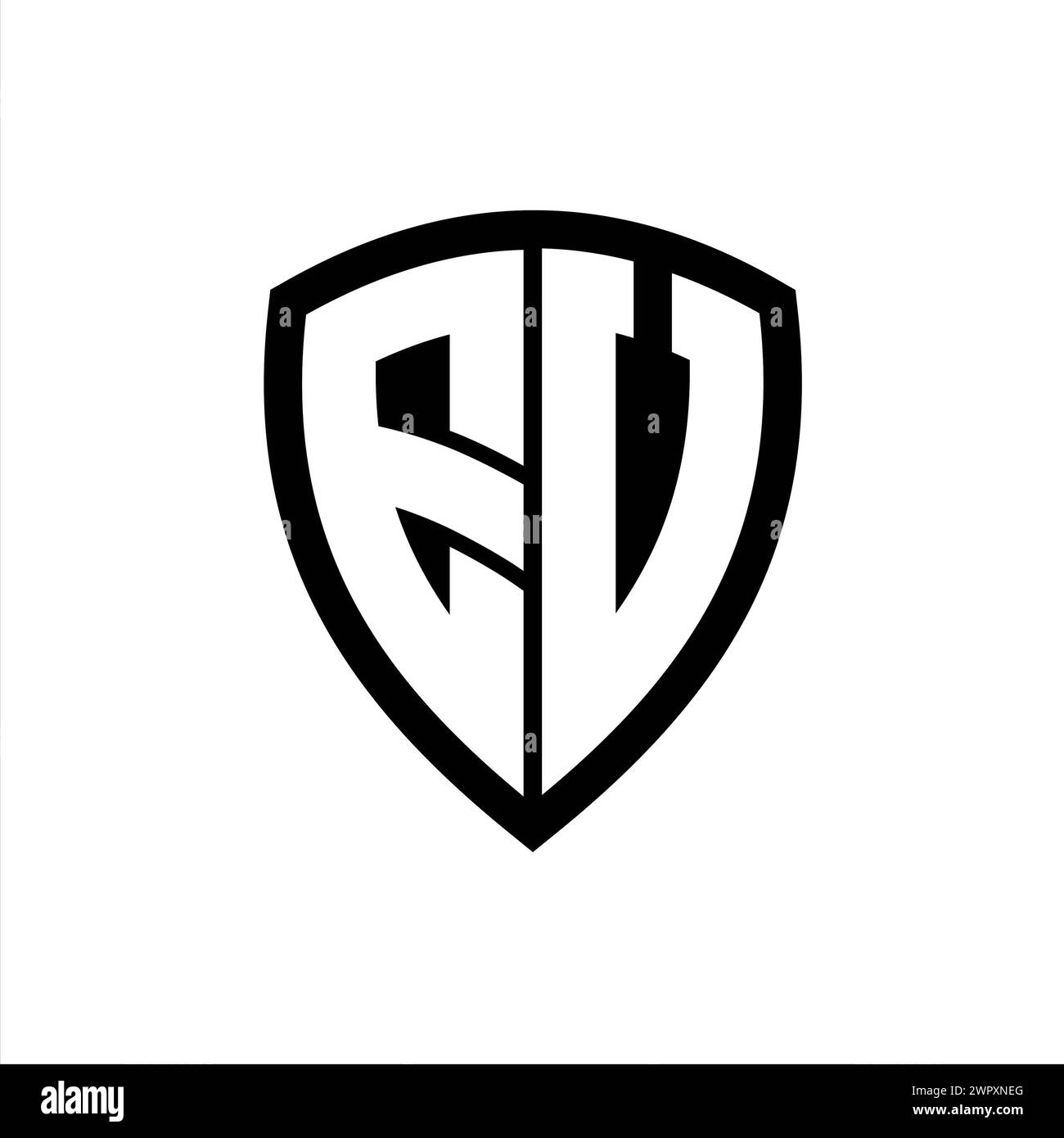EV monogram logo with bold letters shield shape with black and white ...