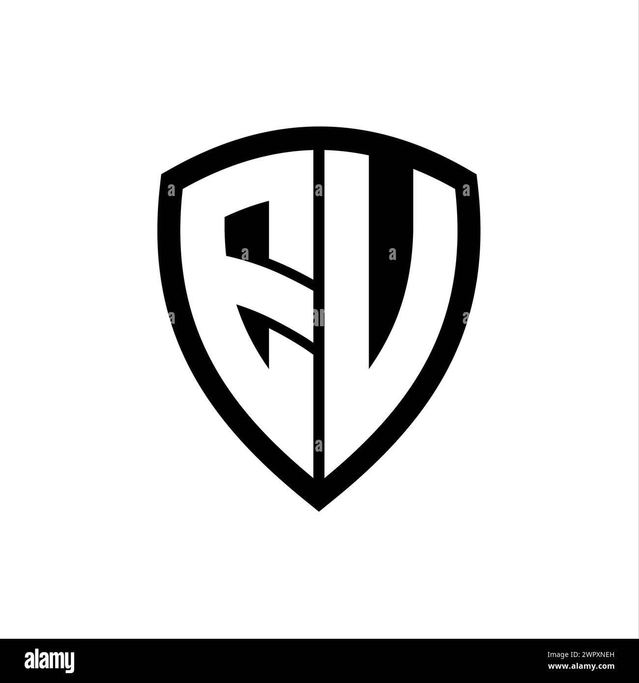 EU monogram logo with bold letters shield shape with black and white ...