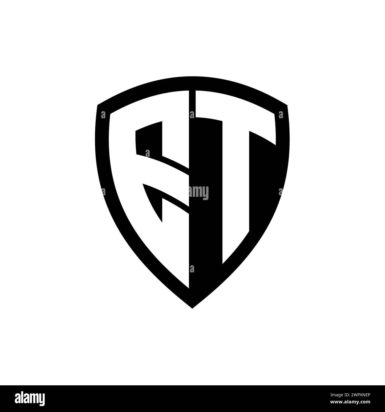 ET monogram logo with bold letters shield shape with black and white color design template Stock ...