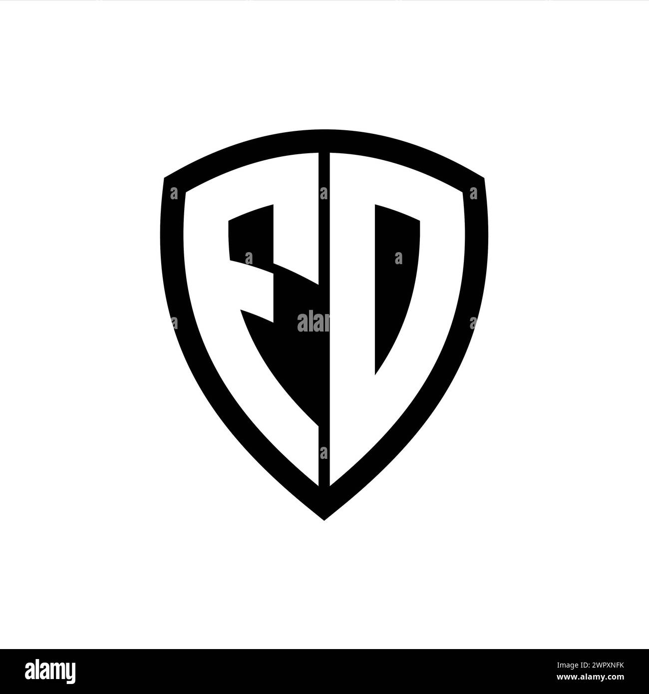 FD monogram logo with bold letters shield shape with black and white ...