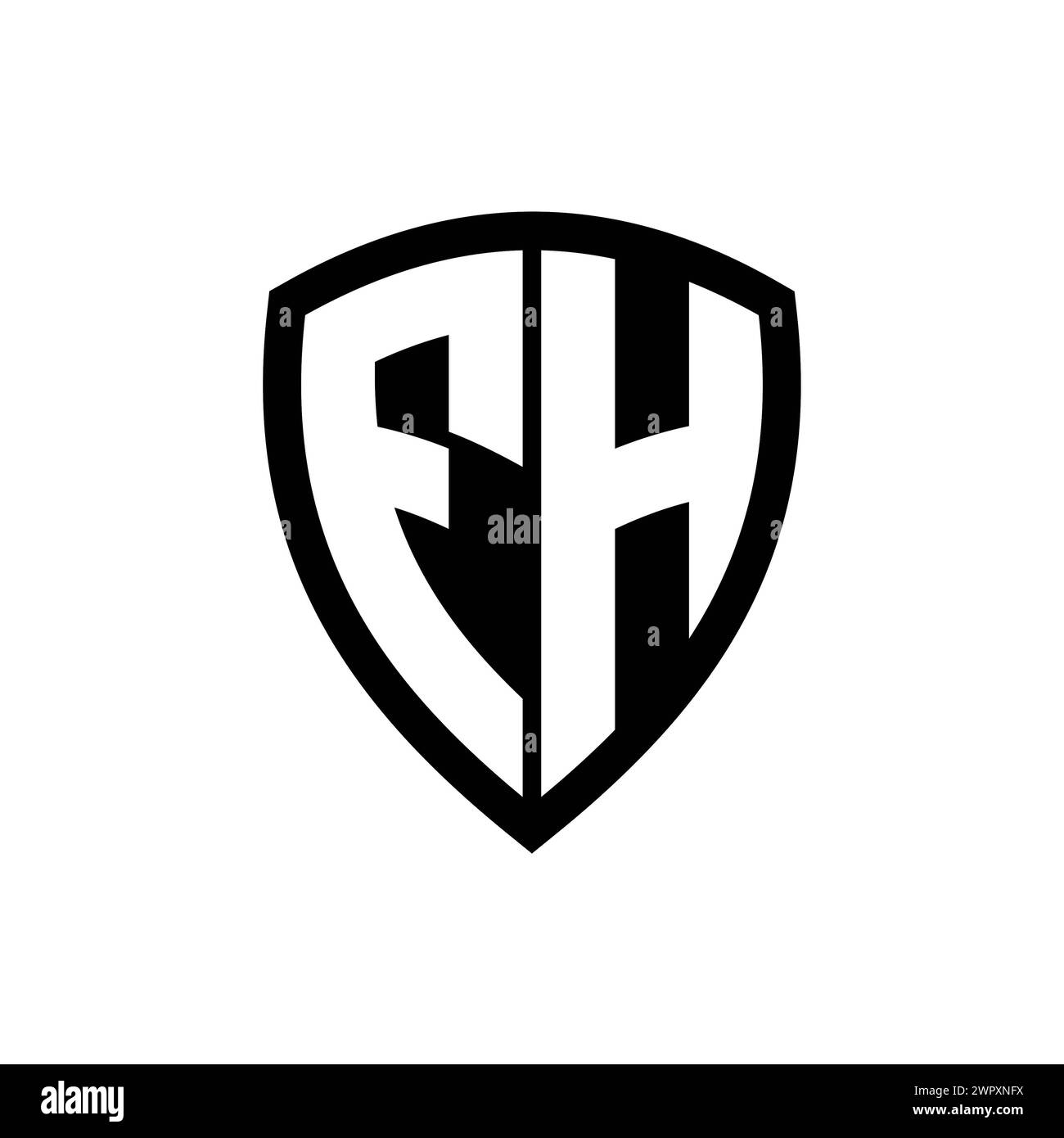 FH monogram logo with bold letters shield shape with black and white color design template Stock ...