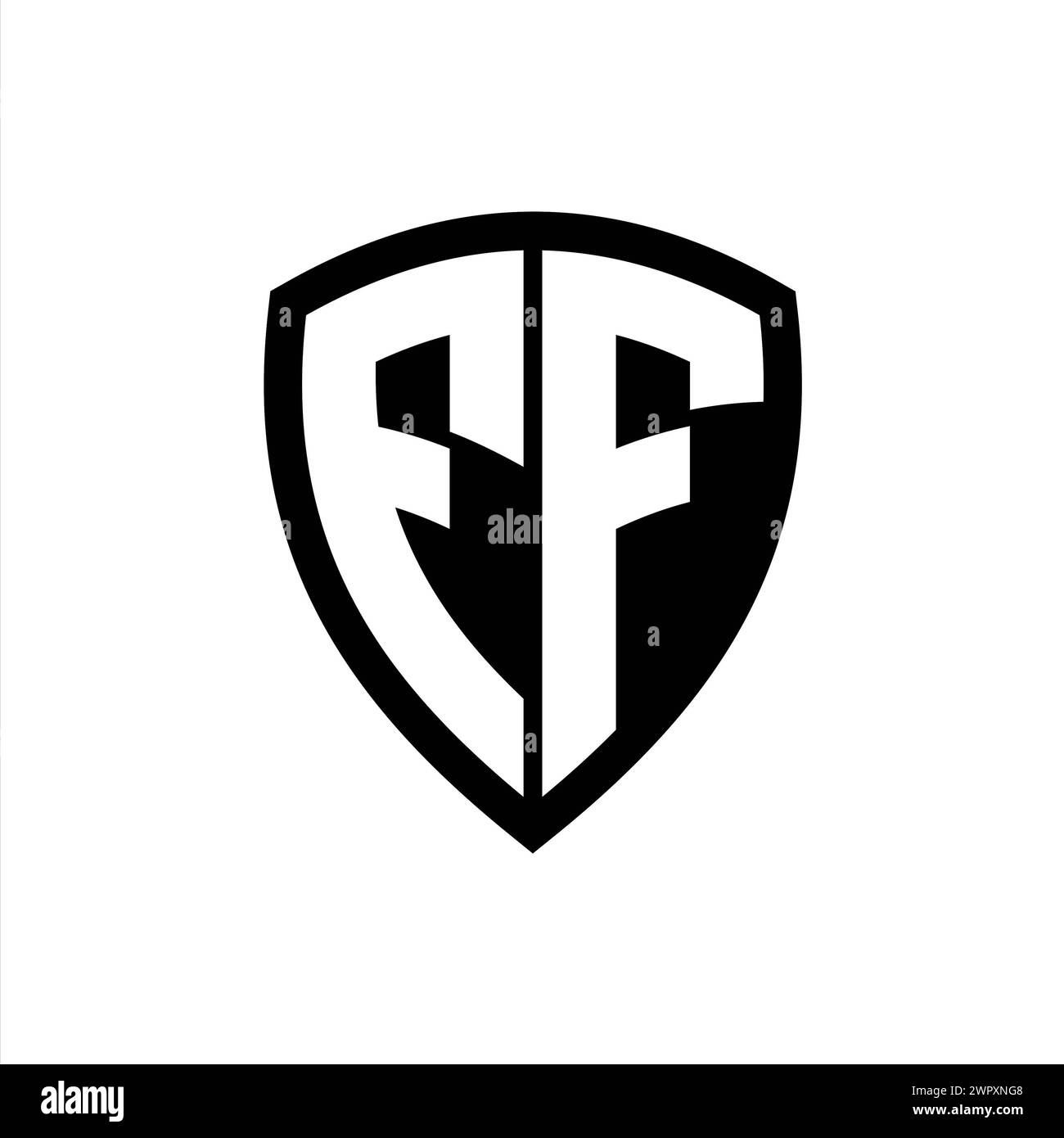 FF monogram logo with bold letters shield shape with black and white ...