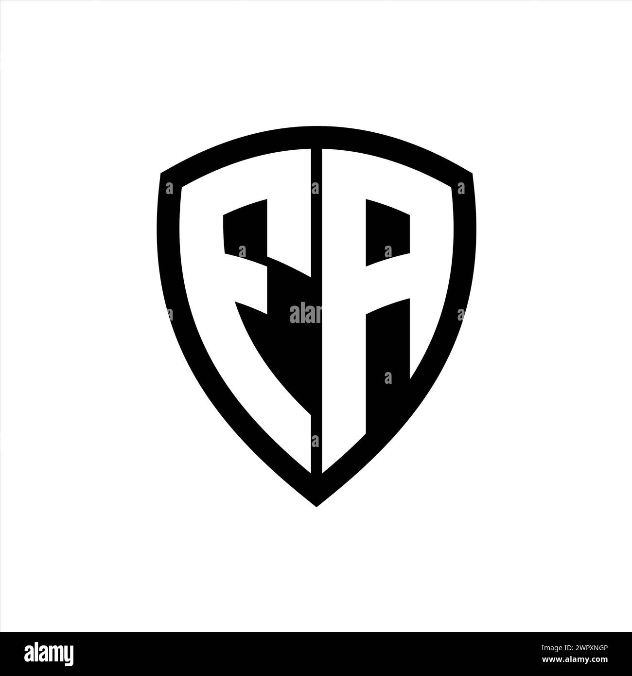 FA monogram logo with bold letters shield shape with black and white color design template Stock ...