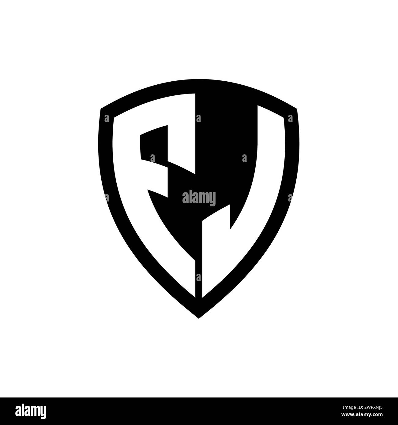 FJ monogram logo with bold letters shield shape with black and white ...