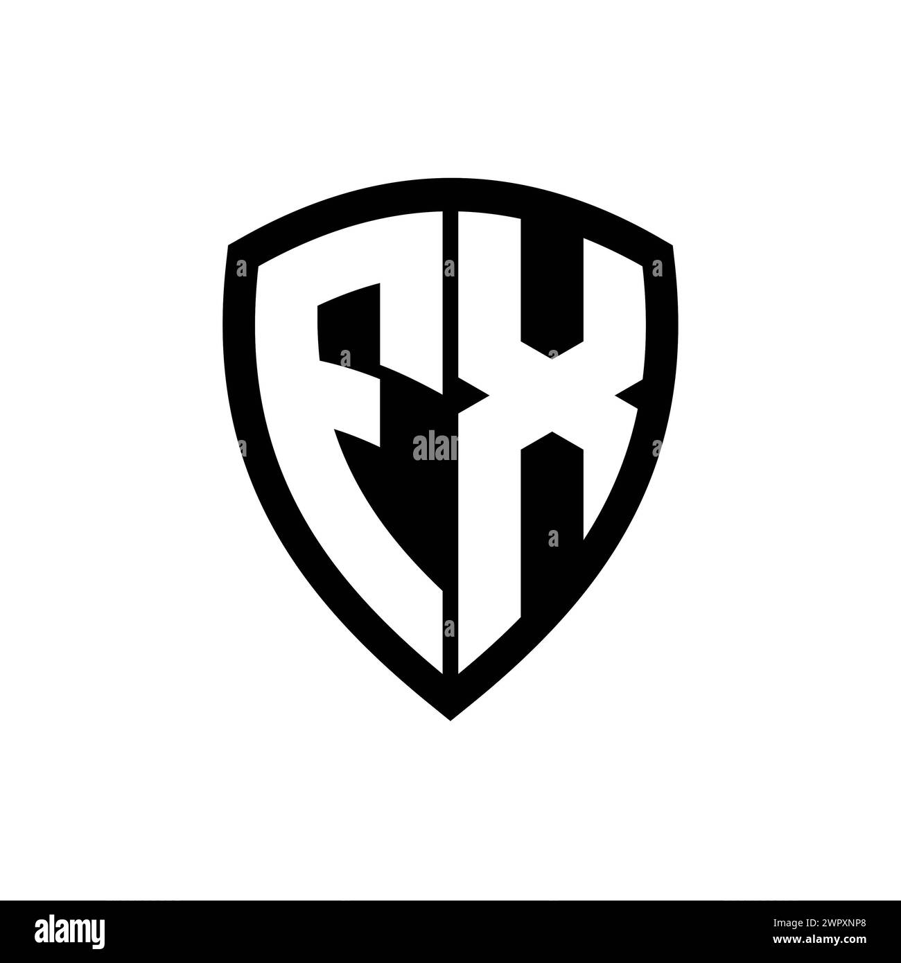 FX monogram logo with bold letters shield shape with black and white color design template Stock ...