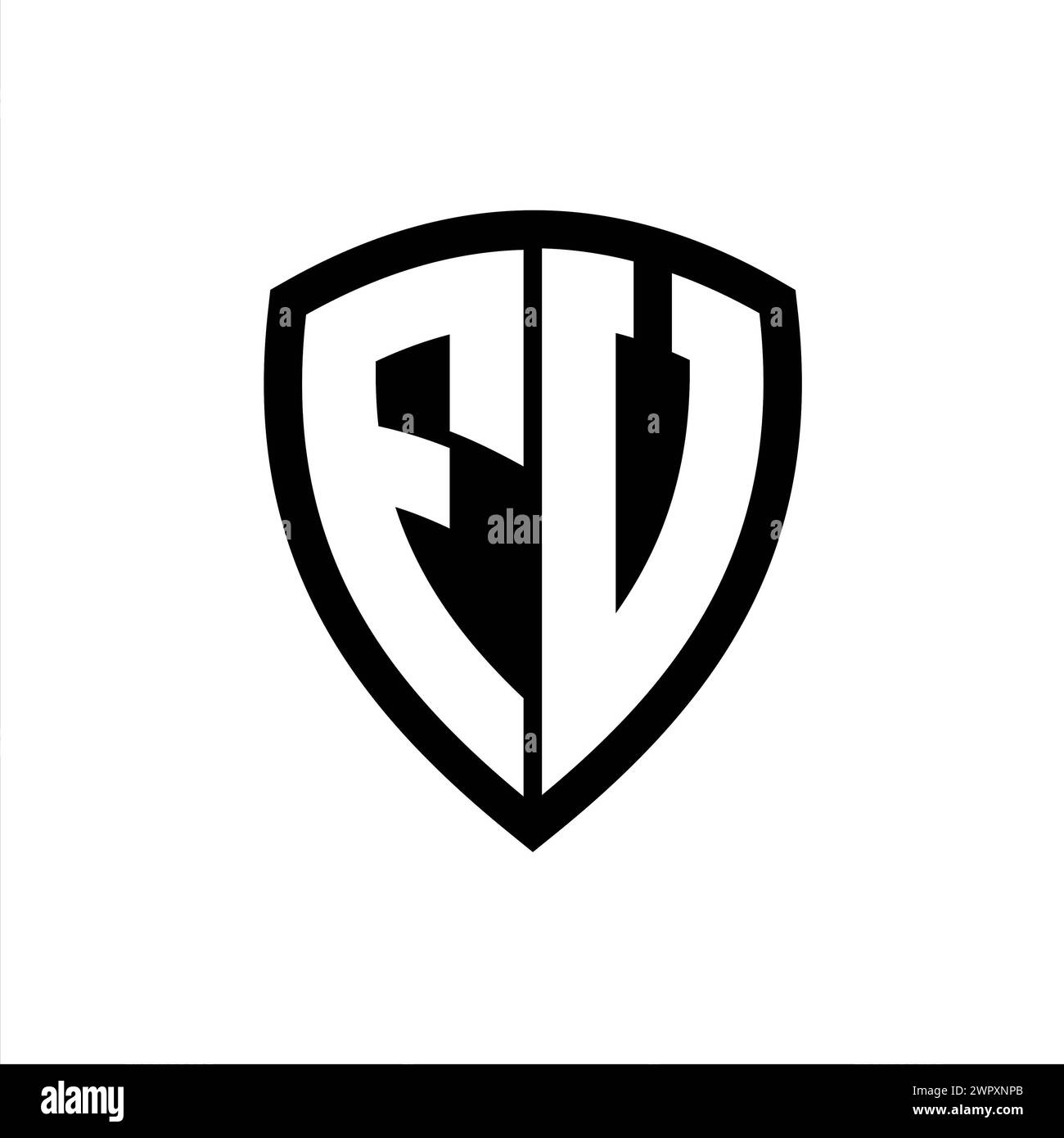 FV monogram logo with bold letters shield shape with black and white color design template Stock ...