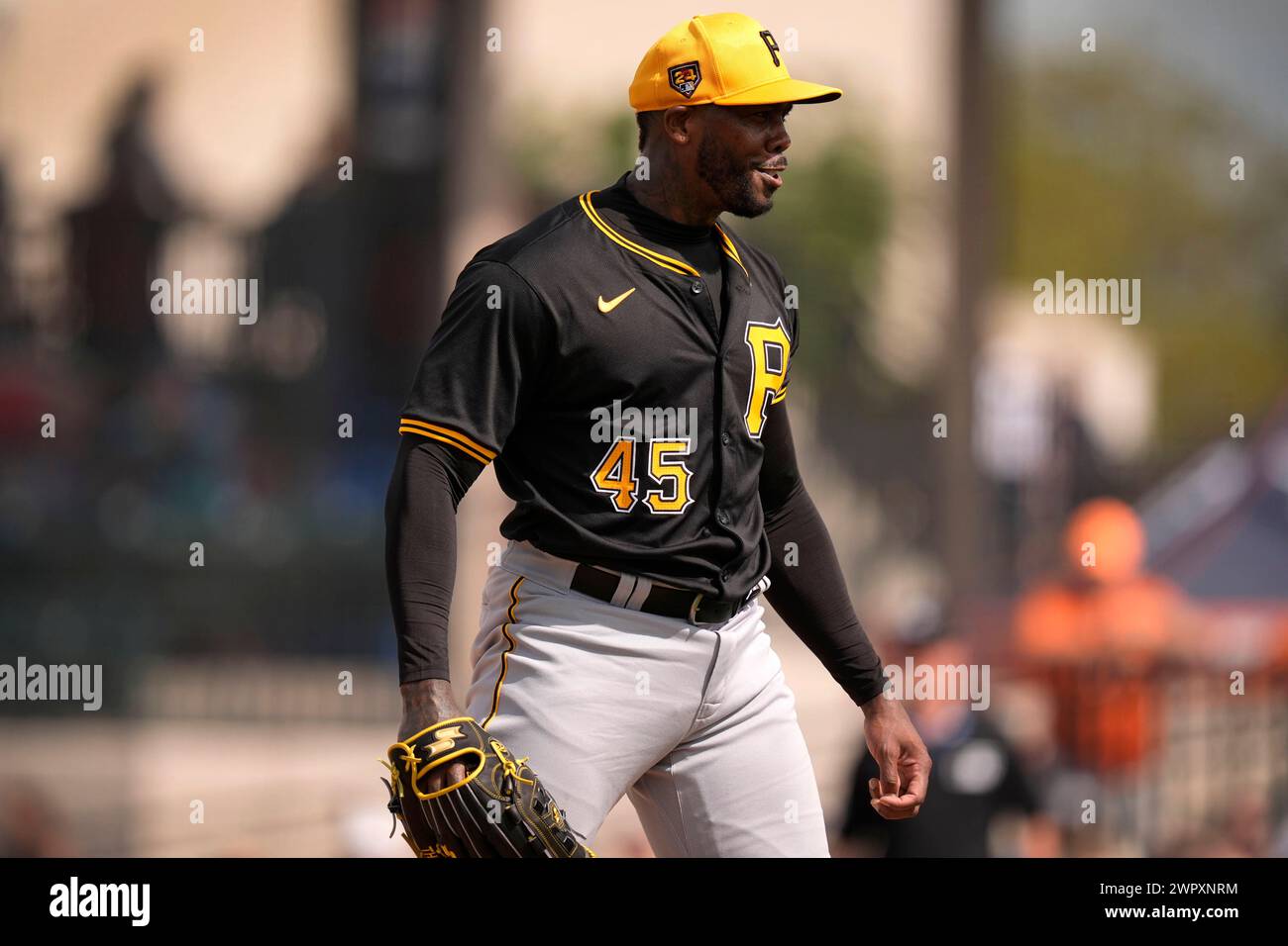 Pittsburgh Pirates relief pitcher Aroldis Chapman reacts after a ...
