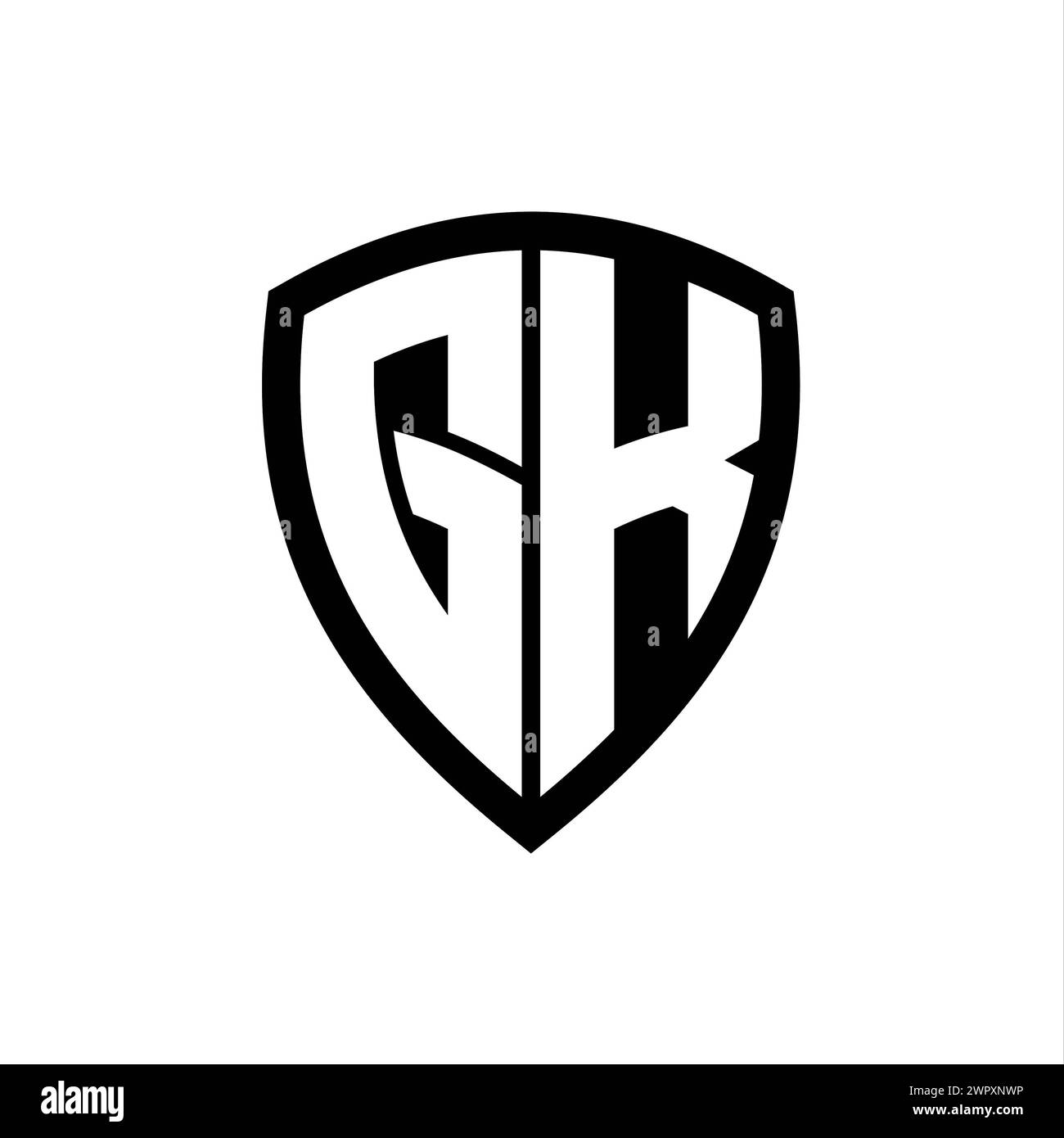 GK monogram logo with bold letters shield shape with black and white ...