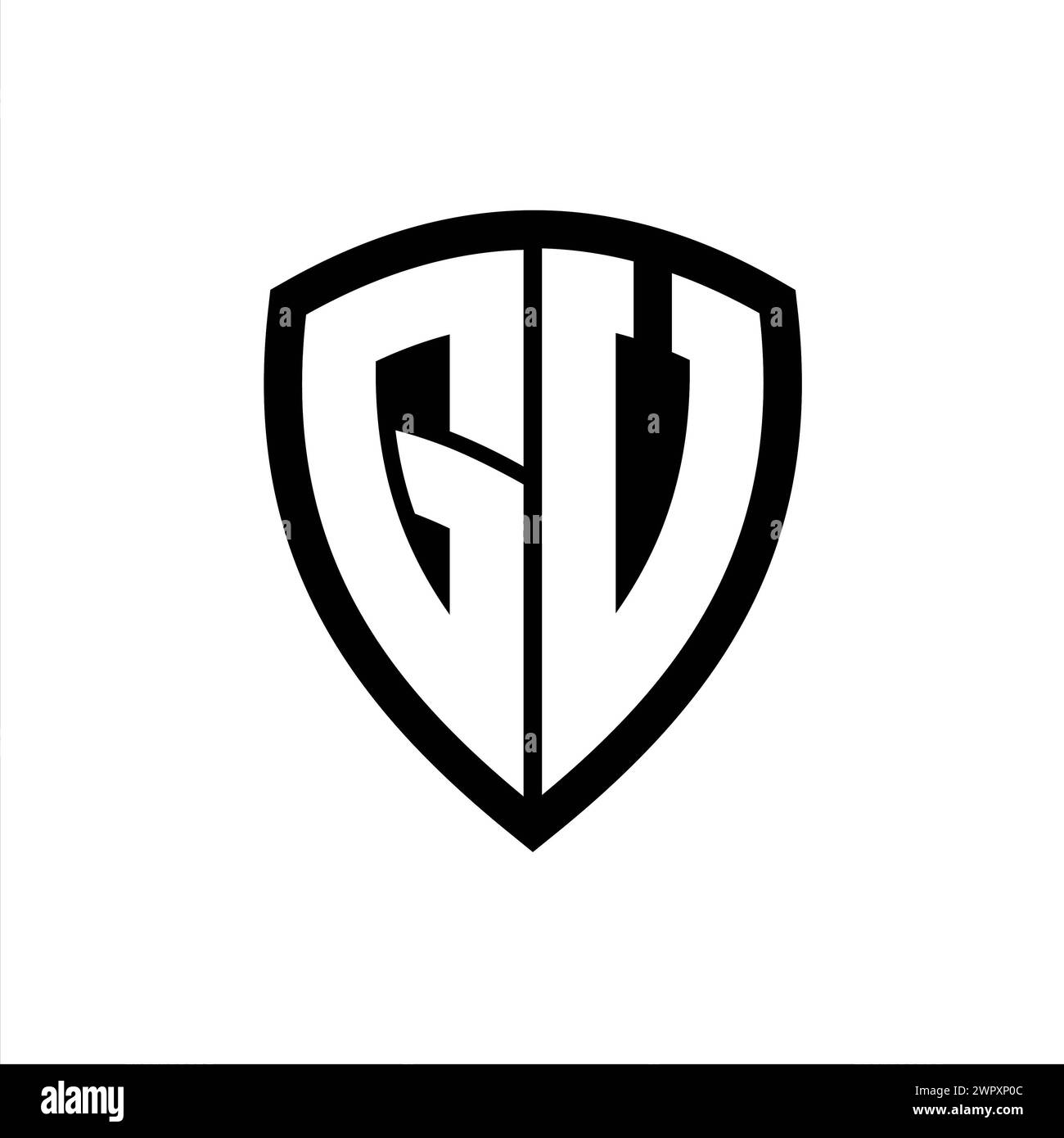 GV monogram logo with bold letters shield shape with black and white ...