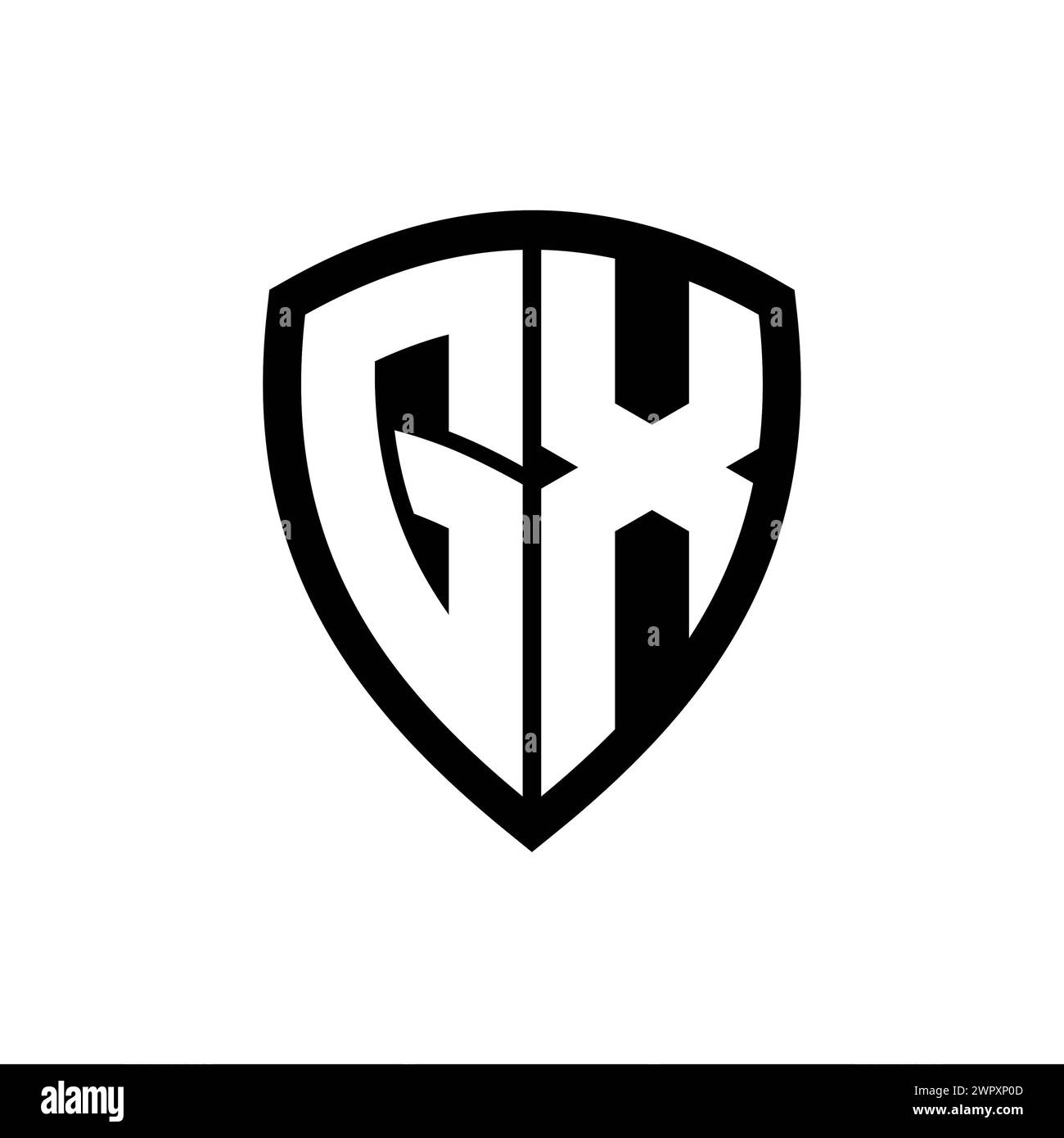 GX monogram logo with bold letters shield shape with black and white color design template Stock ...