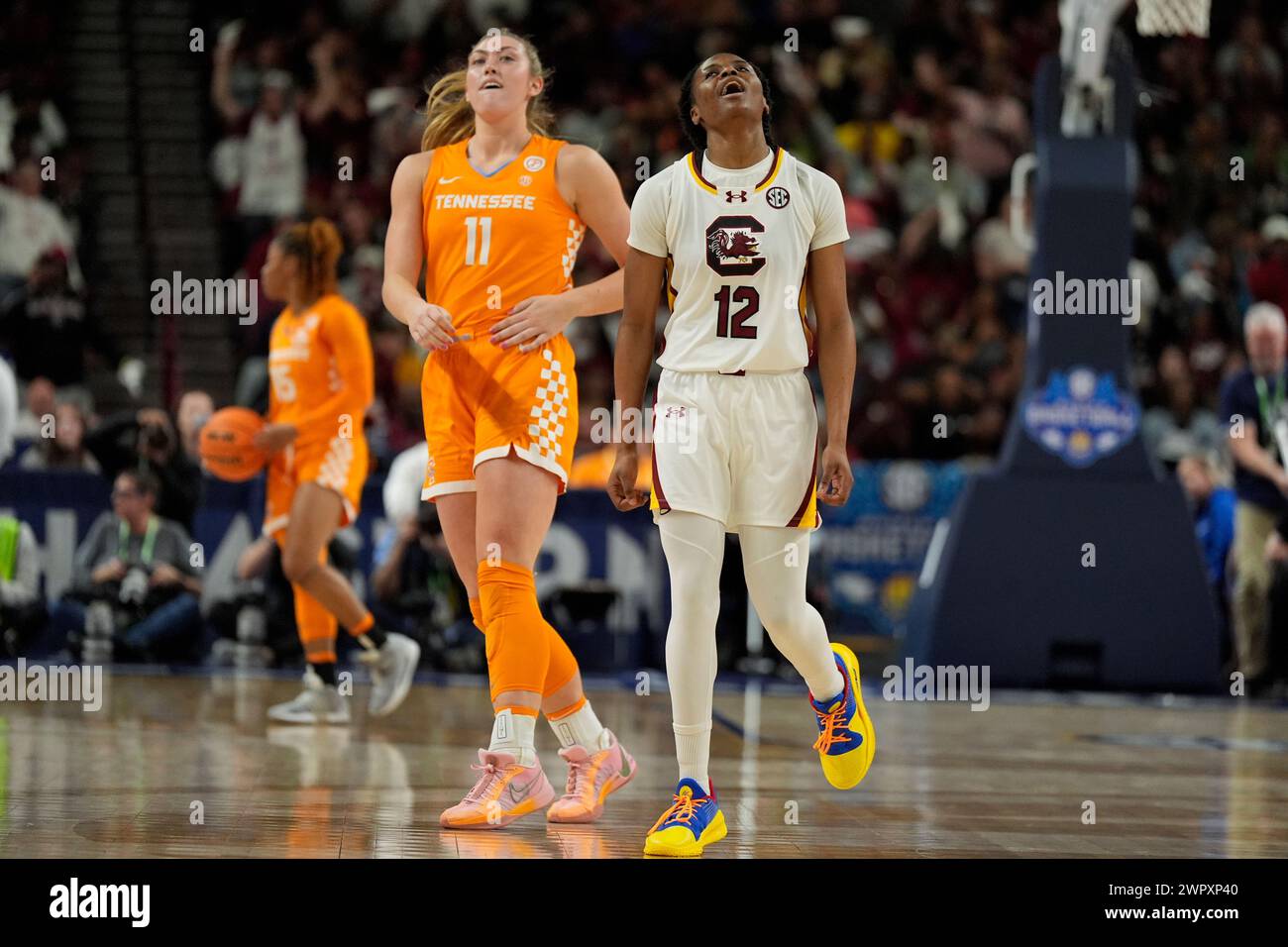 South Carolina guard MiLaysia Fulwiley (12) celebrates after scoring ...