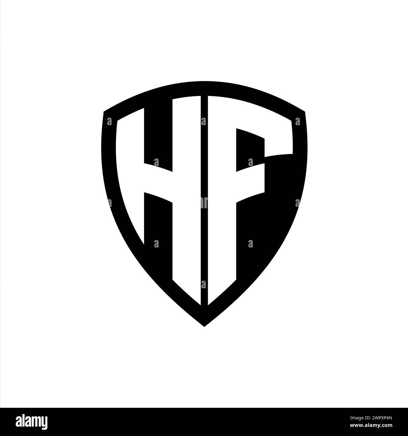 HF monogram logo with bold letters shield shape with black and white color design template Stock ...