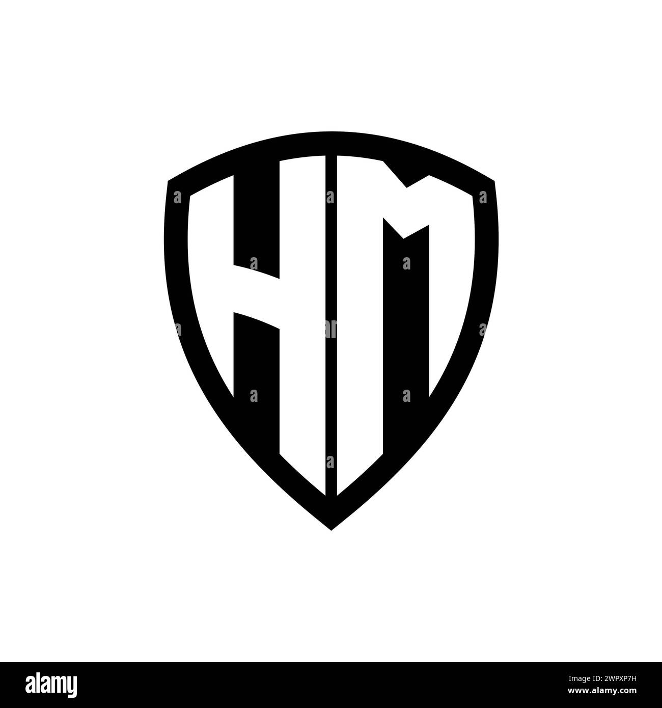 HM monogram logo with bold letters shield shape with black and white ...