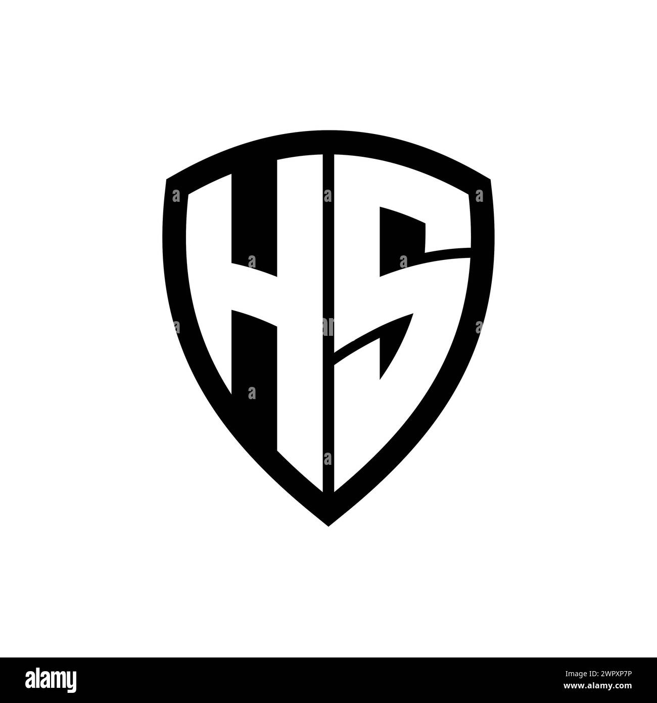 HS monogram logo with bold letters shield shape with black and white ...