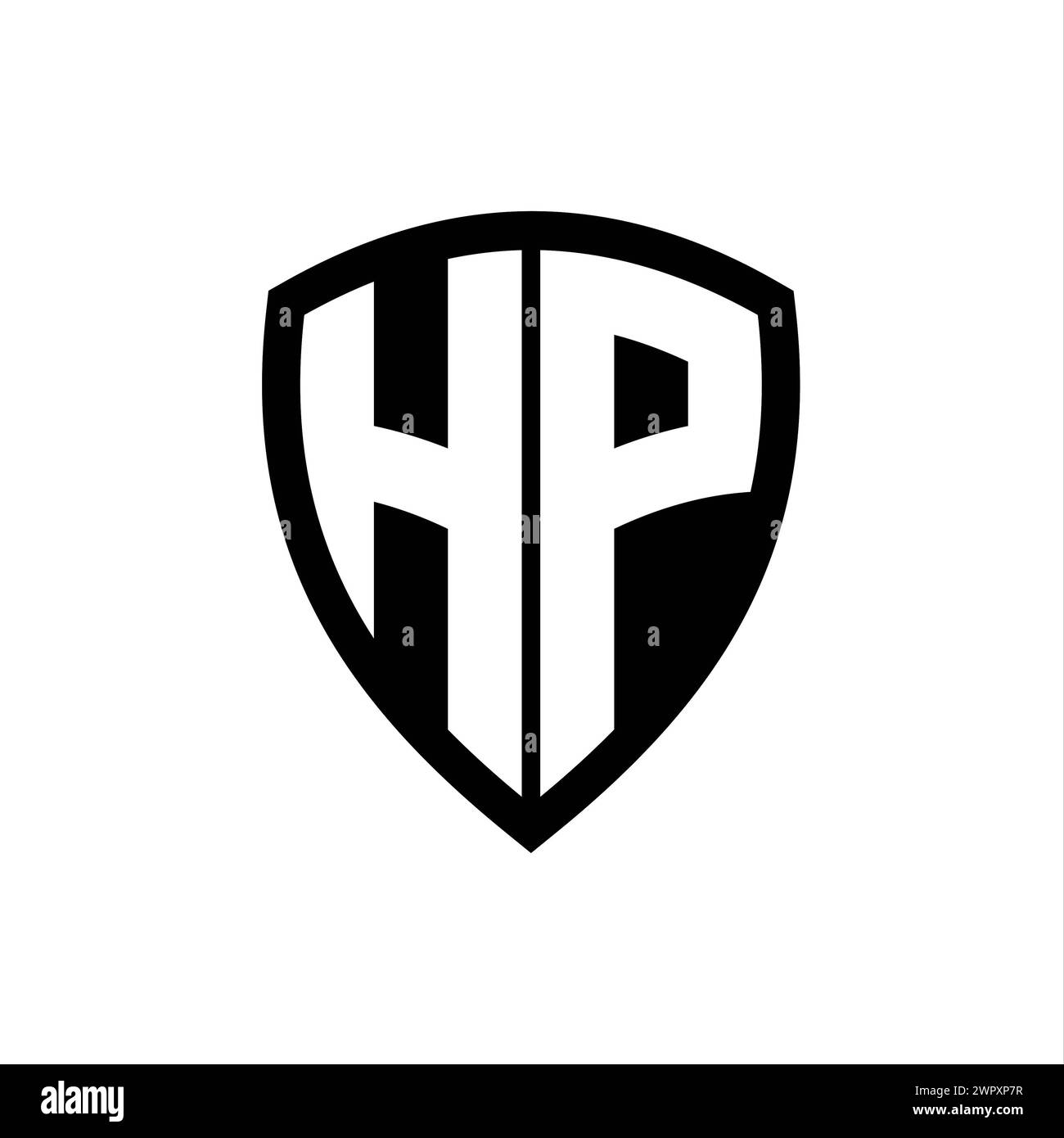 HP monogram logo with bold letters shield shape with black and white ...