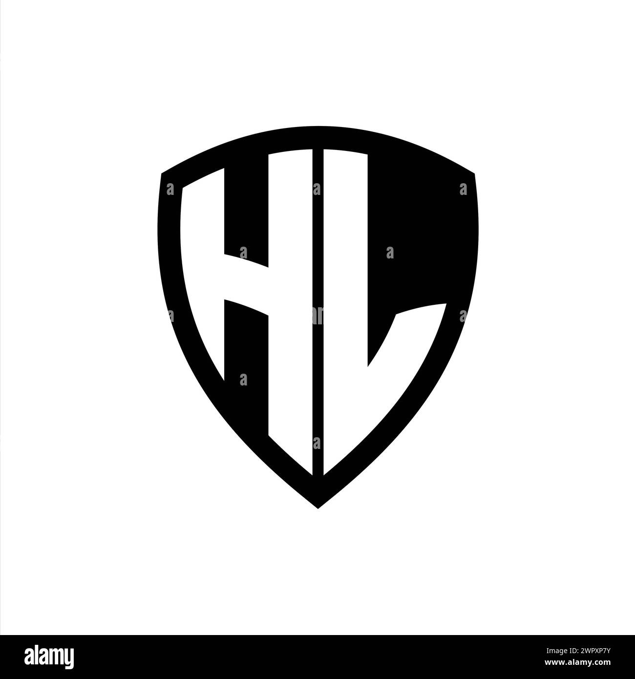 HL monogram logo with bold letters shield shape with black and white color design template Stock ...