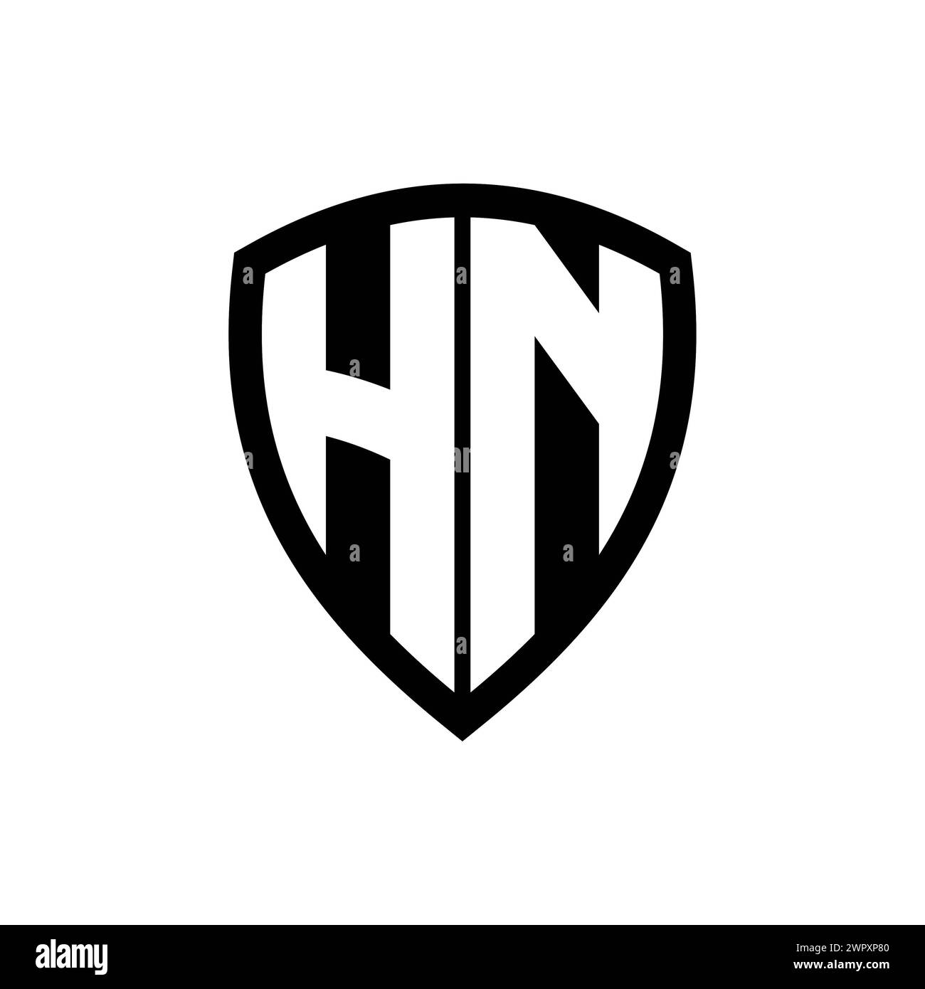 HN monogram logo with bold letters shield shape with black and white ...