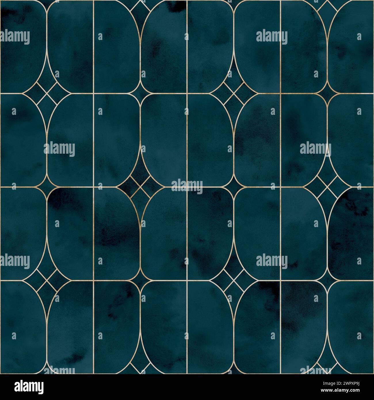 Watercolor dark teal green color stained glass window abstract ...