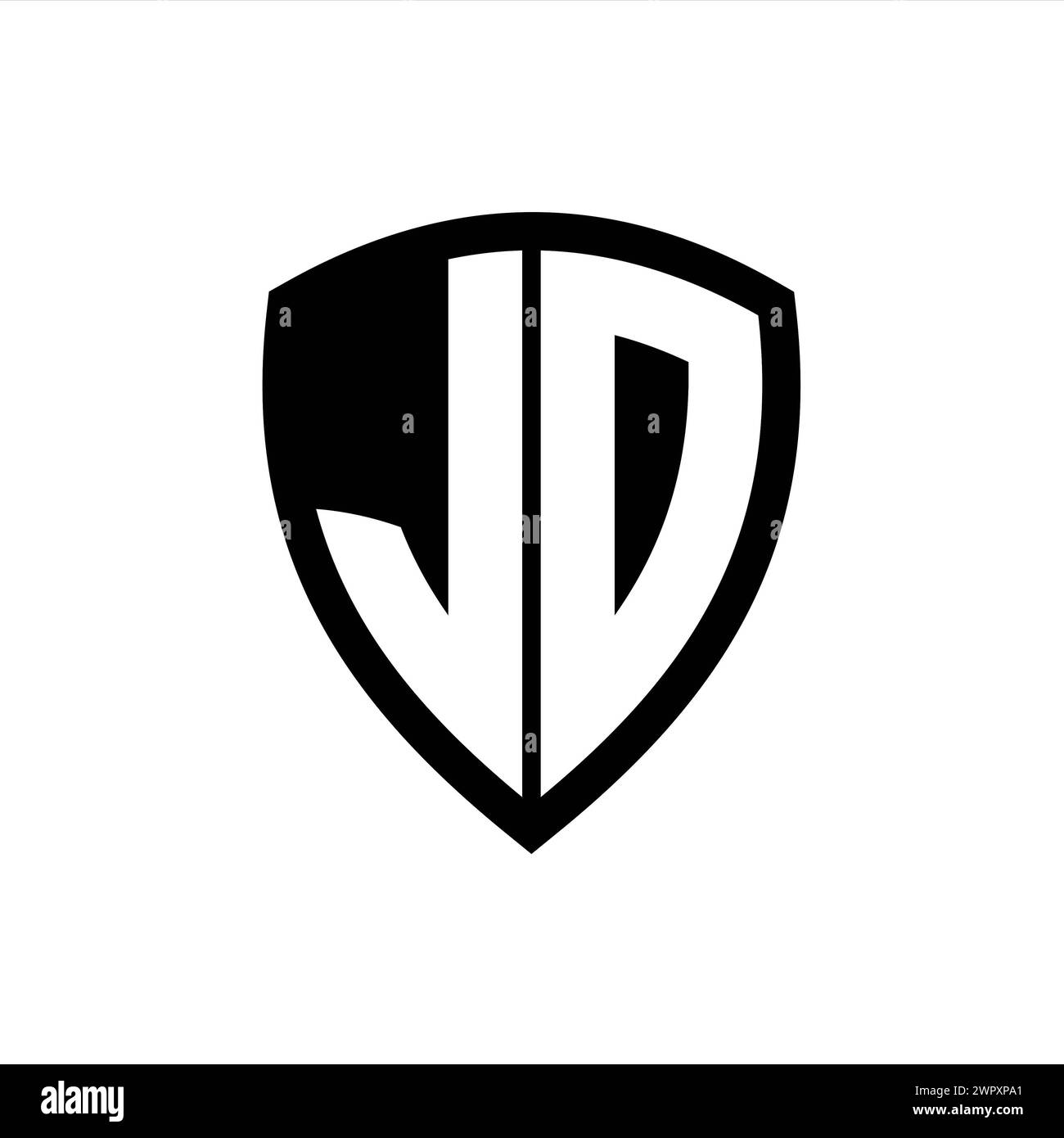 JD monogram logo with bold letters shield shape with black and white ...