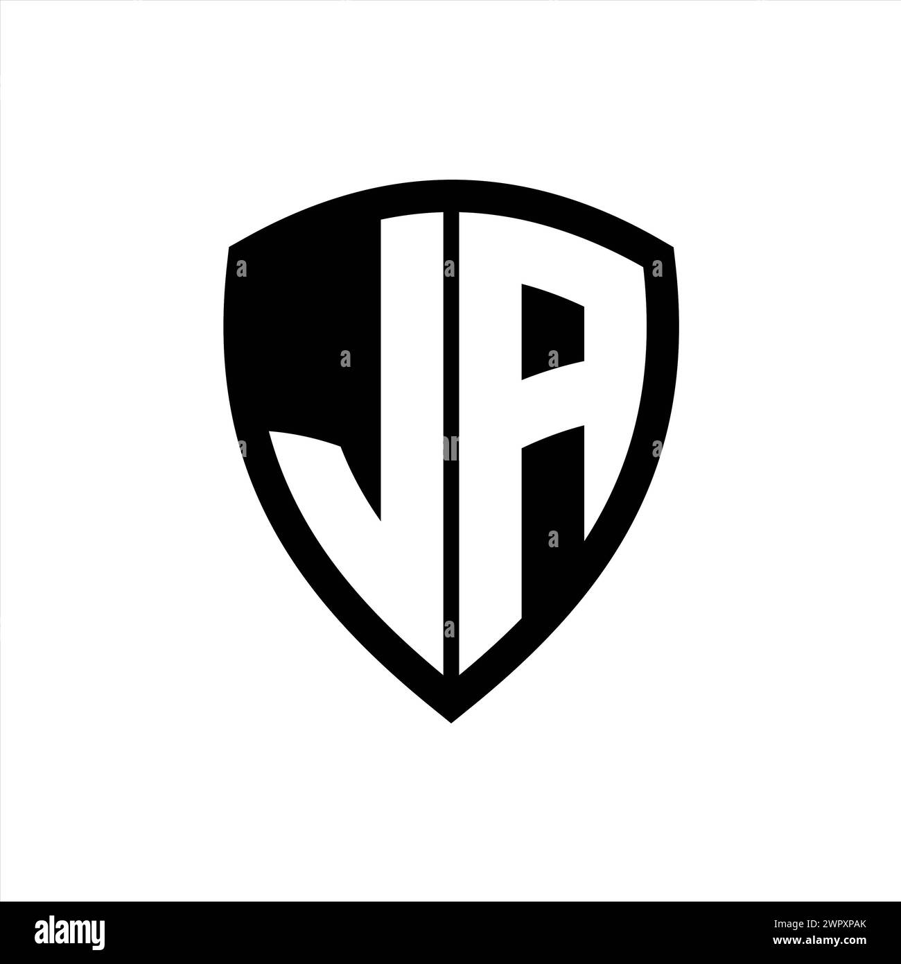 JA monogram logo with bold letters shield shape with black and white ...