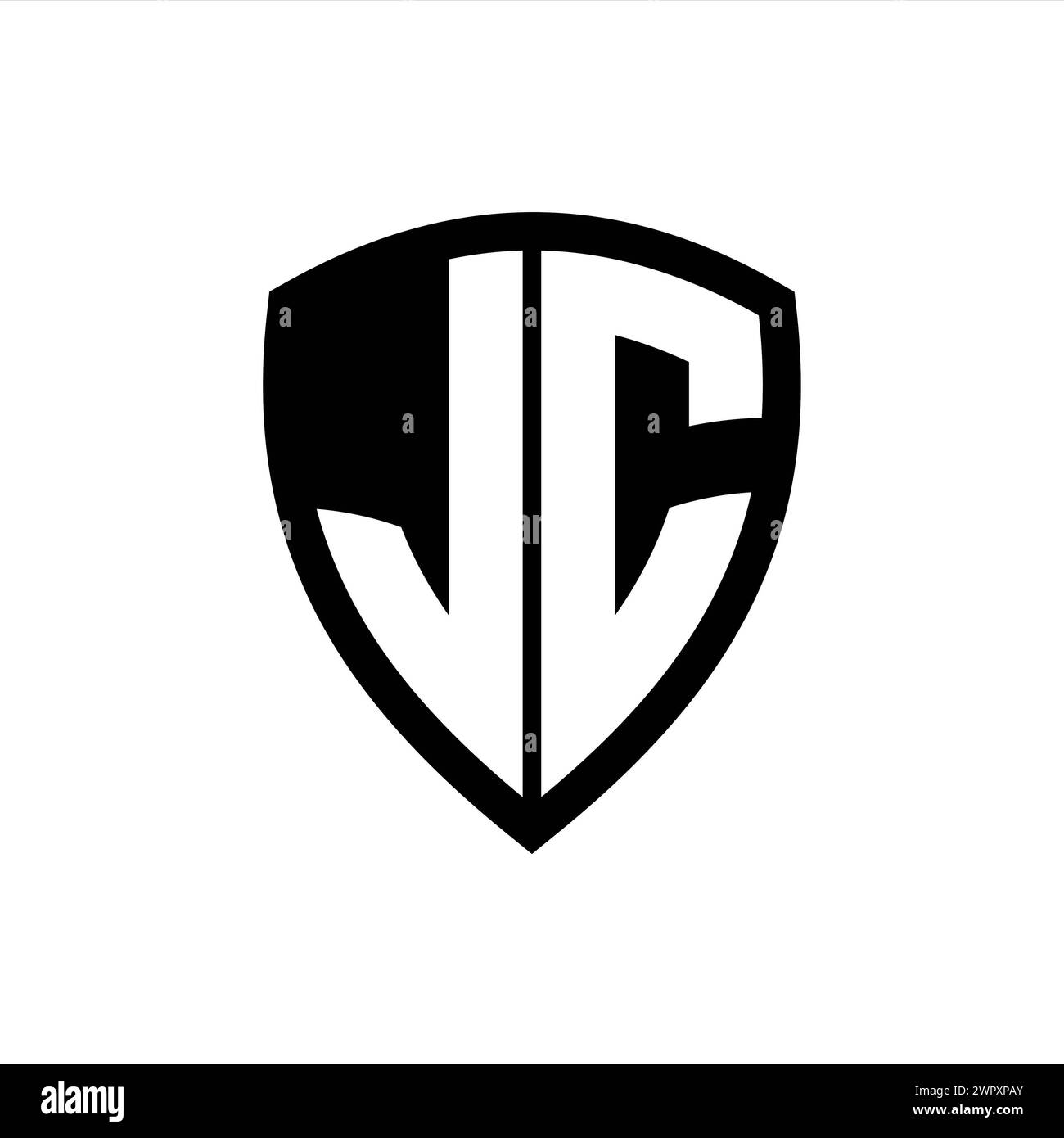 JC monogram logo with bold letters shield shape with black and white color design template Stock ...