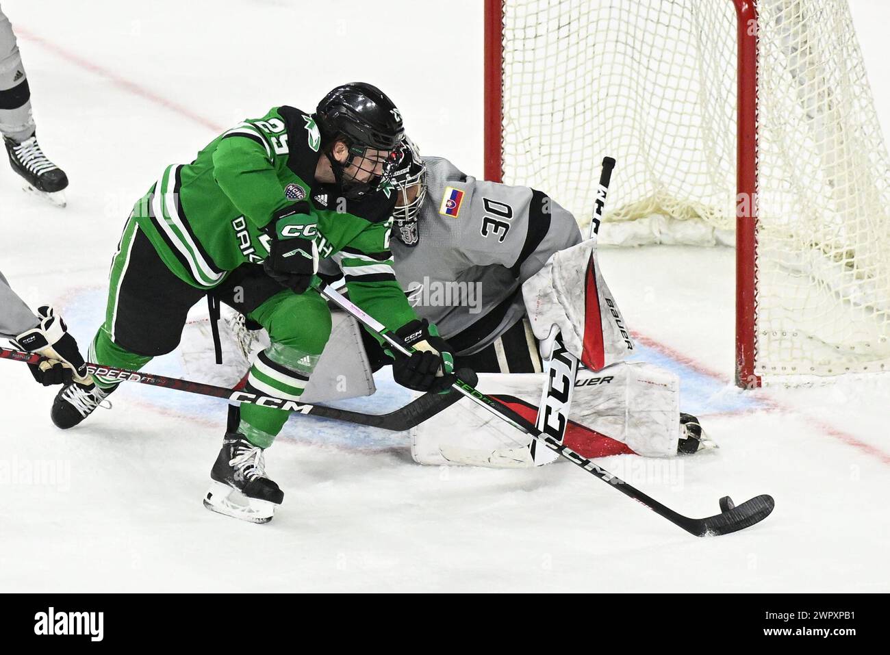 Omaha, USA. 08th Mar, 2024. North Dakota Fighting Hawks forward Jackson ...