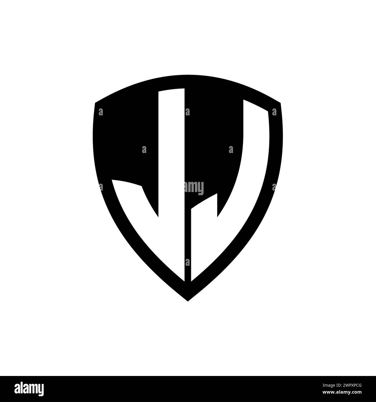 JJ monogram logo with bold letters shield shape with black and white color design template Stock ...