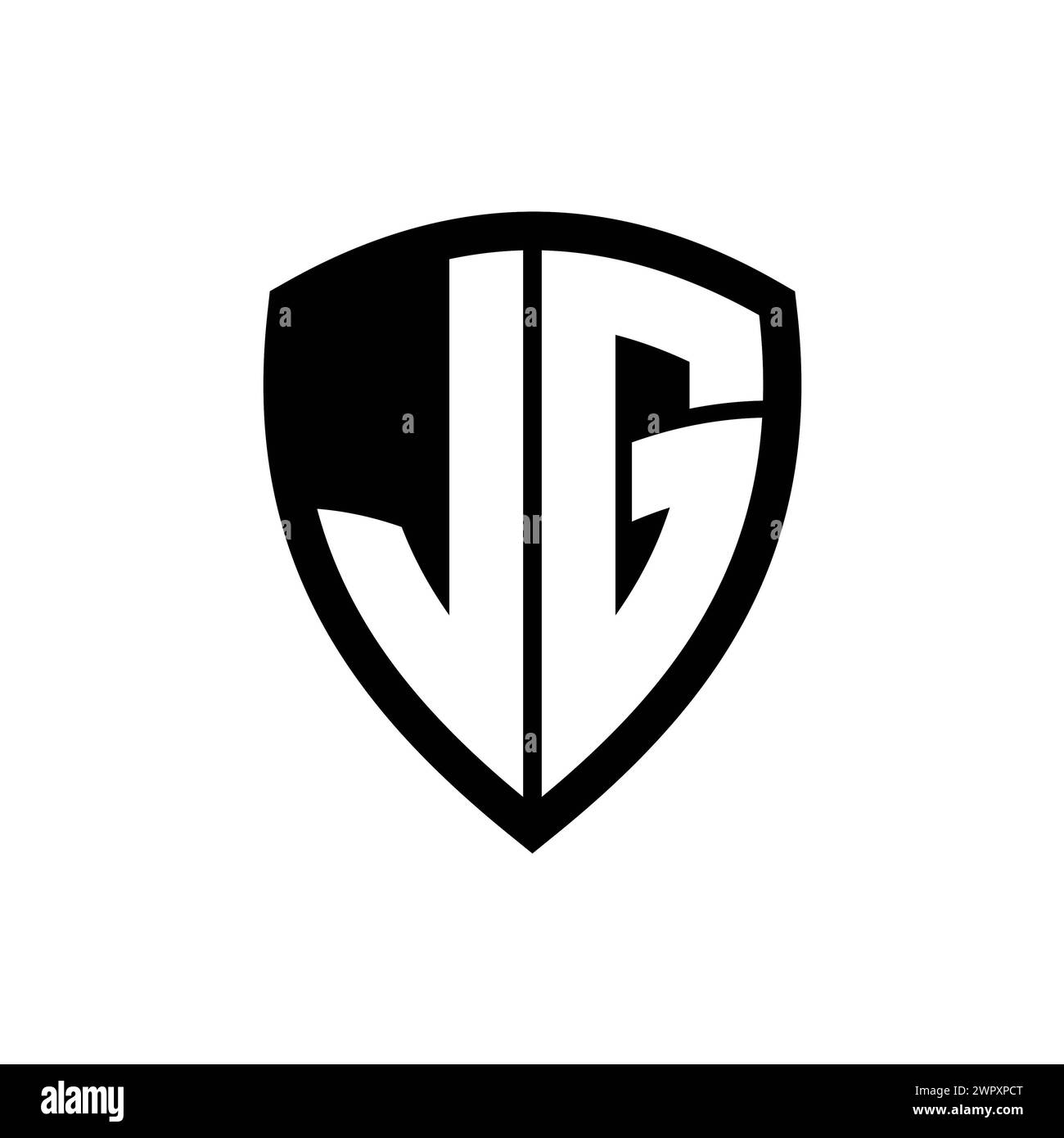 JG monogram logo with bold letters shield shape with black and white color design template Stock ...