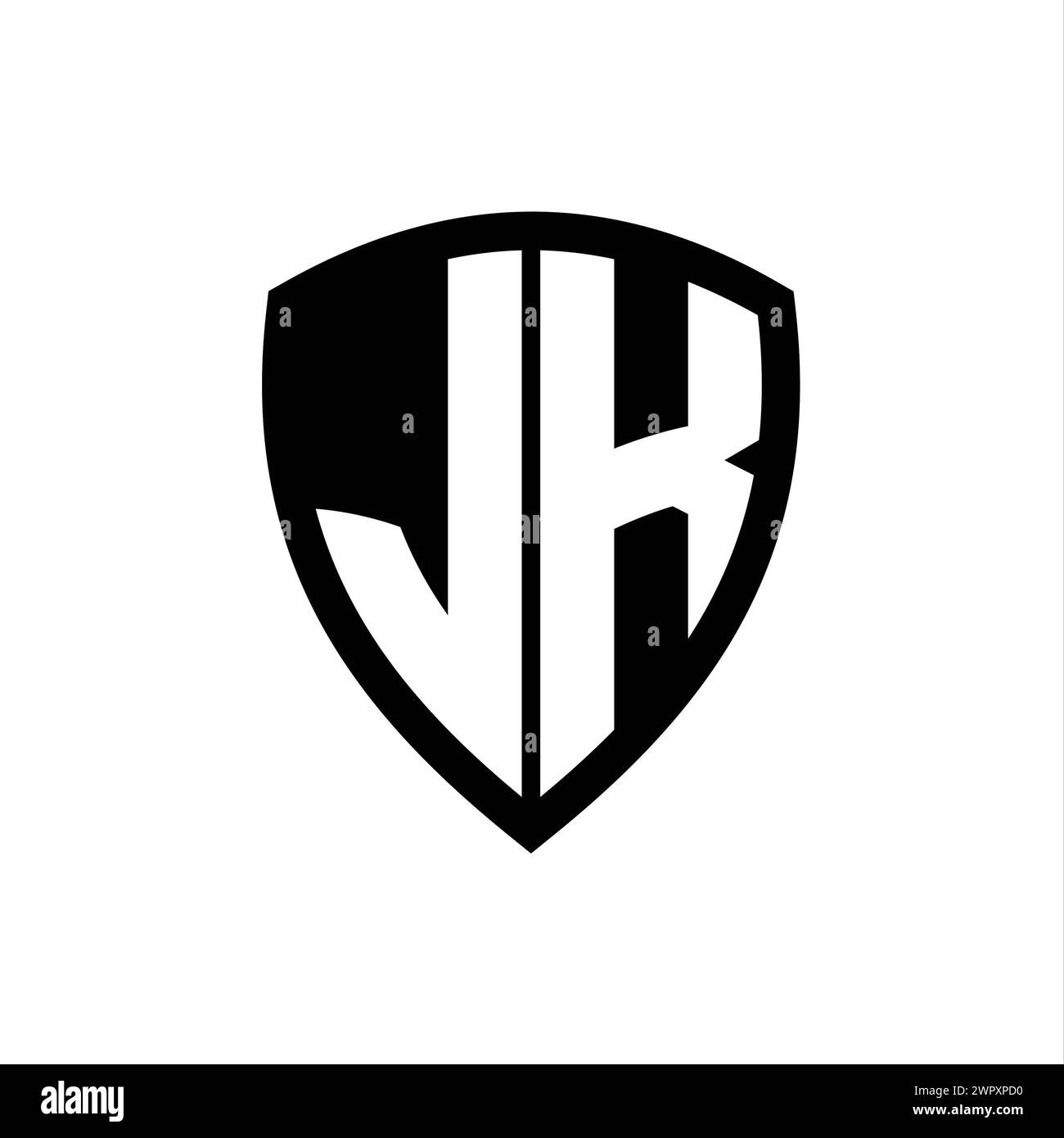 JK monogram logo with bold letters shield shape with black and white ...