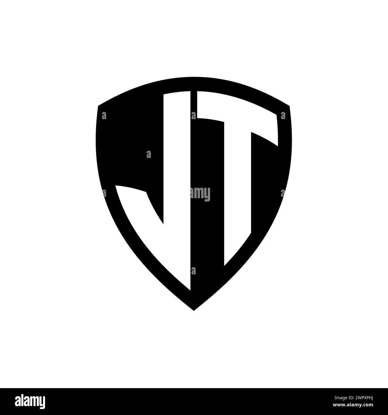 JT monogram logo with bold letters shield shape with black and white color design template Stock ...