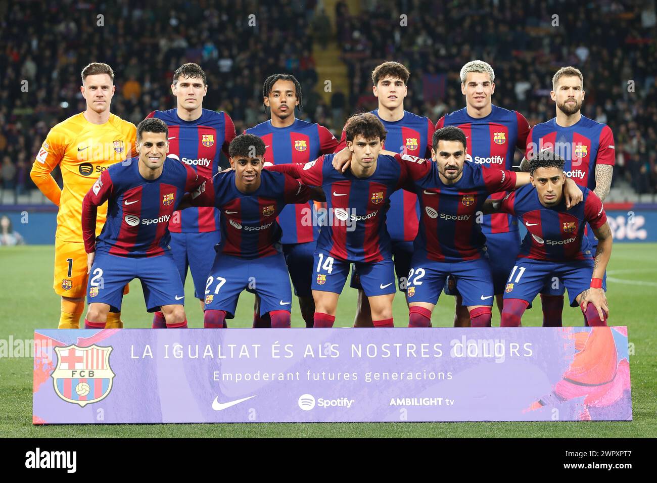 Barcelona, Spain. 8th Mar, 2024. Barcelona team group line-up ...