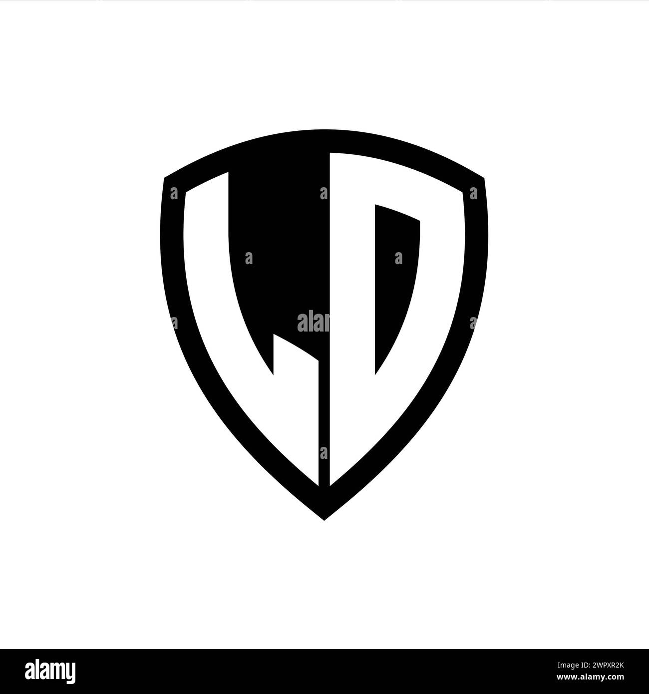 LD monogram logo with bold letters shield shape with black and white color design template Stock ...
