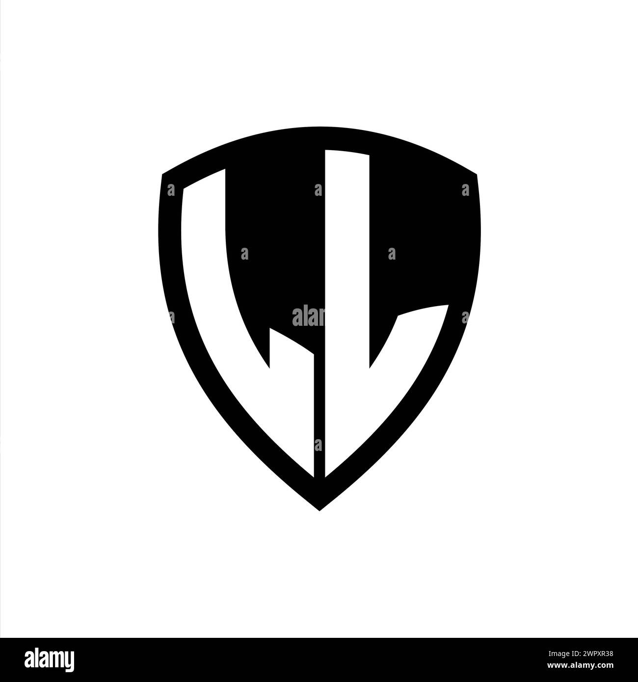 LL monogram logo with bold letters shield shape with black and white color design template Stock ...