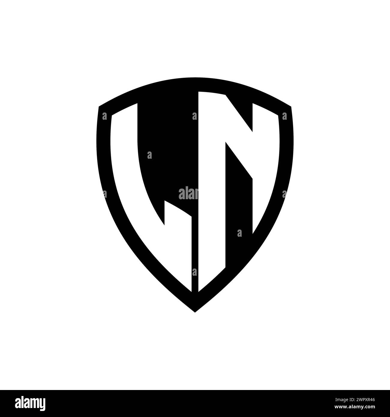 LN monogram logo with bold letters shield shape with black and white ...
