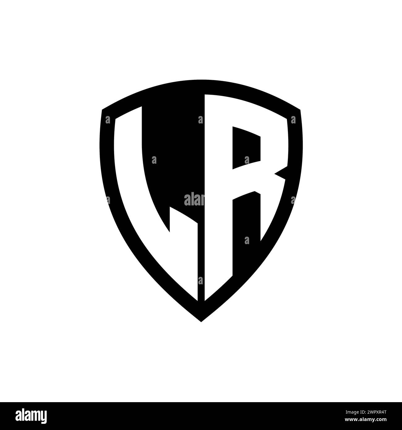 LR monogram logo with bold letters shield shape with black and white ...