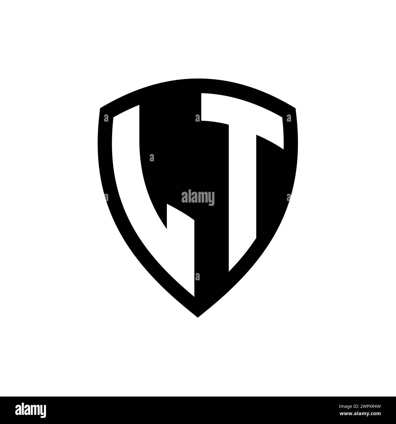 LT monogram logo with bold letters shield shape with black and white color design template Stock ...